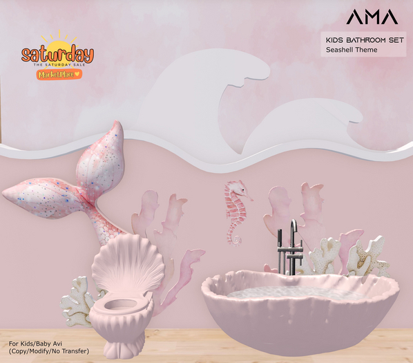 Second Life Marketplace - [AMA] Kids Bathroom Set - Seashell Theme ...